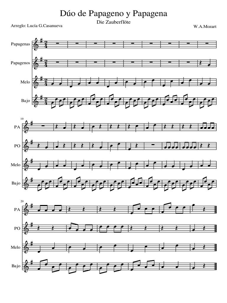 Dúo de Papageno y Papagena Easy | PDF | Composiciones | Ópera