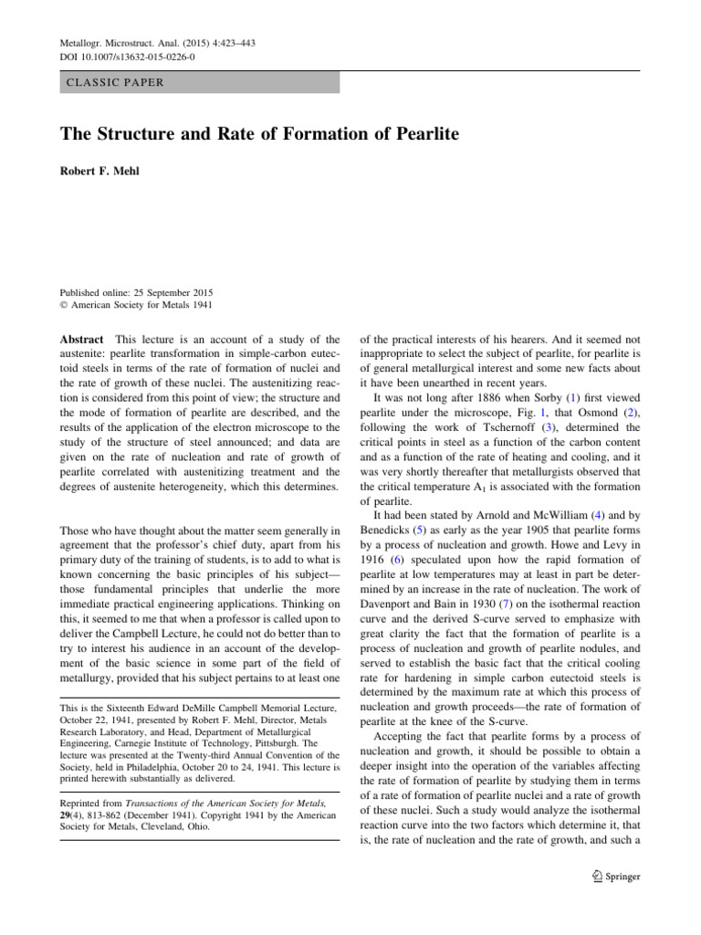 Crystal Structure of Pearlite Formation | PDF | Steel | Metals