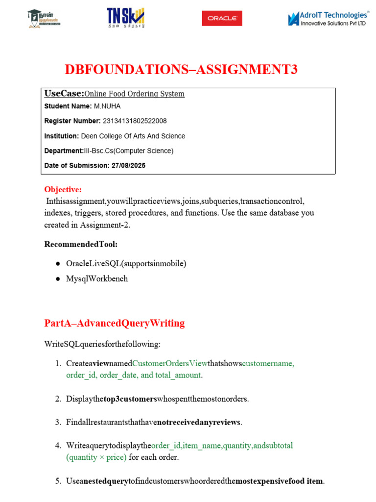DB Foundations - Assignment 3 Nuha | PDF | Databases | Data Management