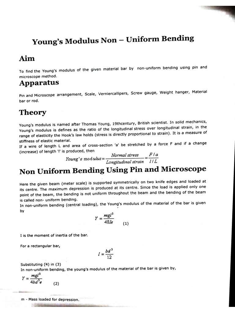 Expt 8 Young's Modulus Non-Uniform Bending | PDF