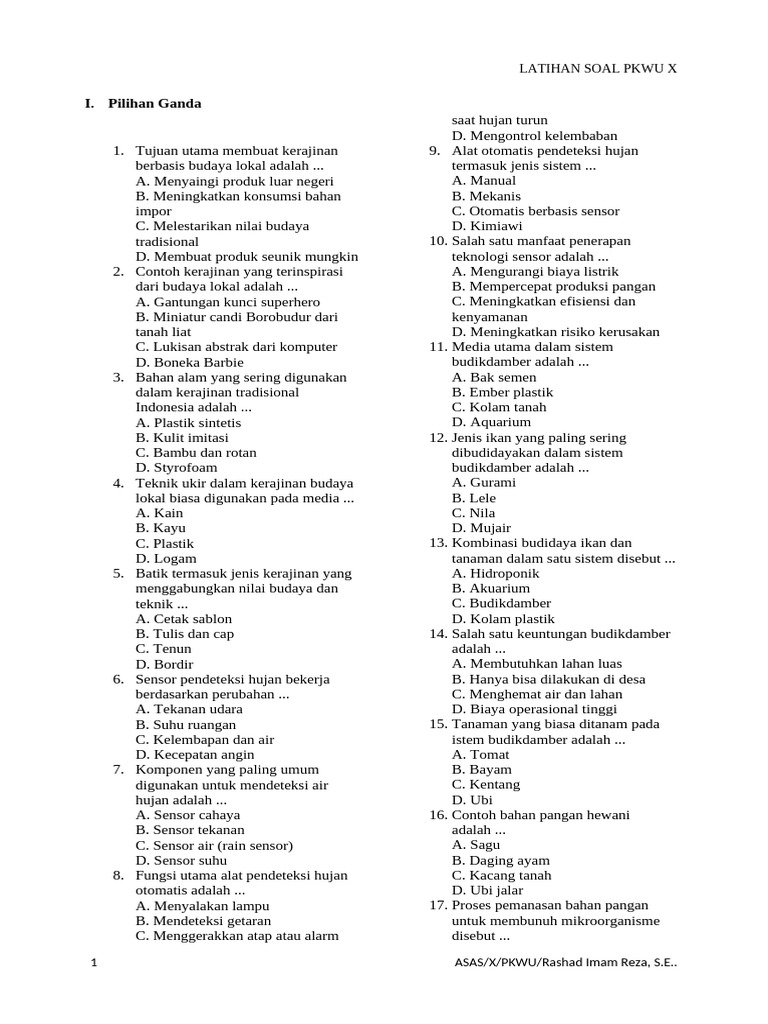 Soal Latihan PKWU Kelas X | PDF