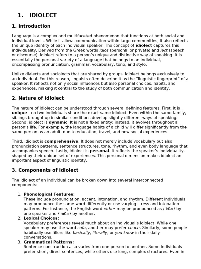 Understanding Idiolect in Linguistics | PDF | English Language ...