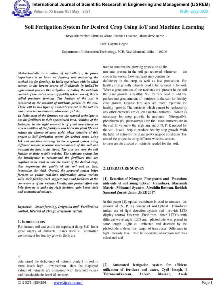 Soil Fertigation System For Desired Crop | PDF | Fertilizer | Plant Nutrition