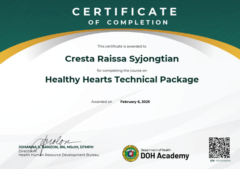 Healthy Hearts Course Completion Certificate | PDF
