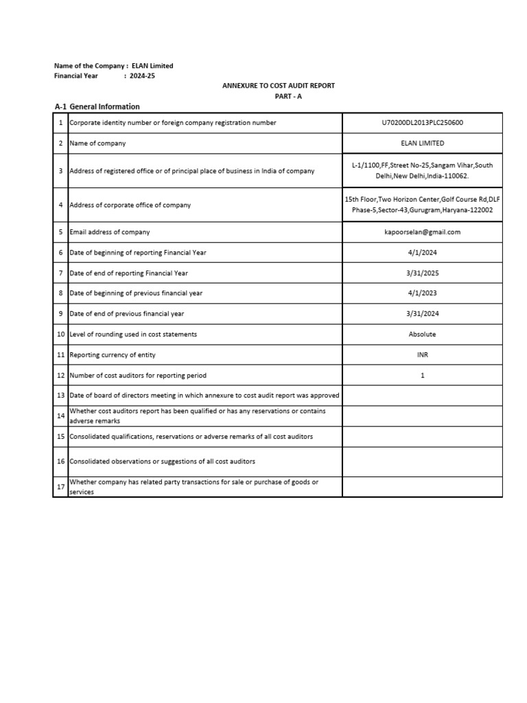 Draft CAR 2024-25 Elan LTD | PDF | Taxes | Employment