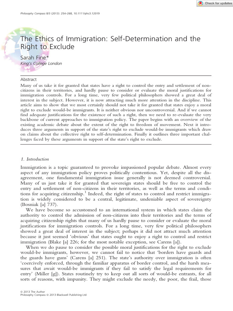 Ethics of Immigration: Right to Exclude | PDF | Egalitarianism ...