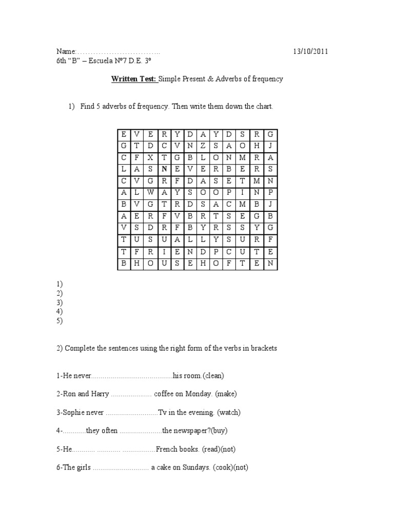 Prueba 6to Present Simple | PDF | Language Arts & Discipline