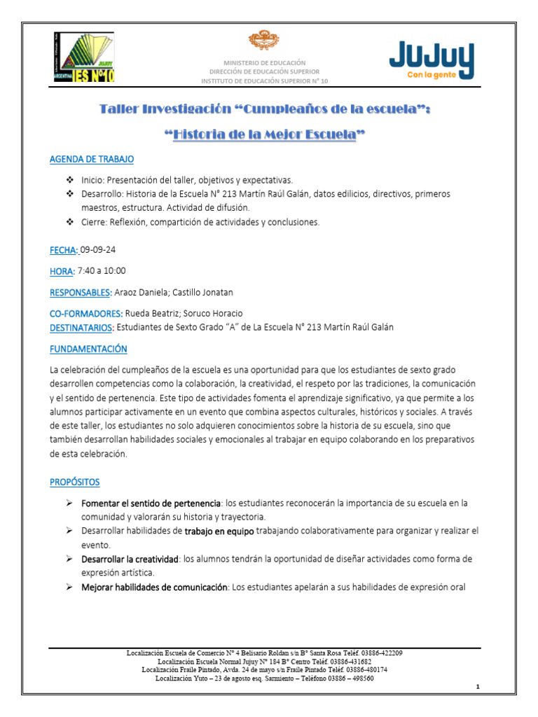 Planificacion 6to TALLER | PDF | Escuelas | Aprendizaje