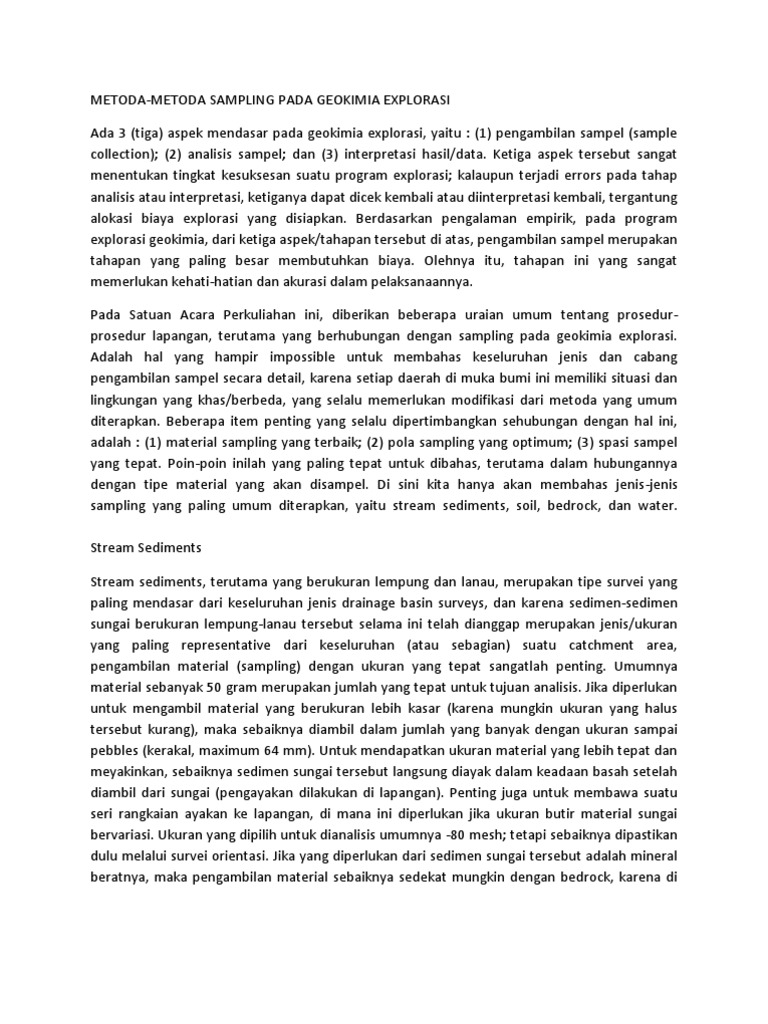 Metode Sampling dalam Geokimia Explorasi | PDF