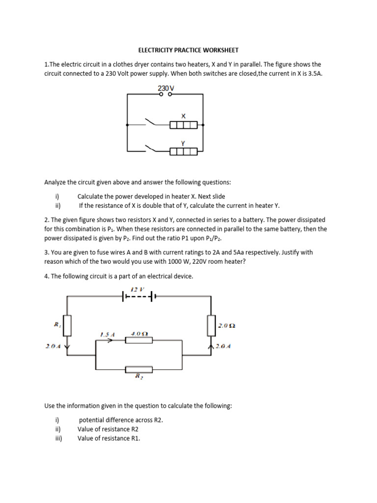 Electricity Practice Worksheet: Circuit Analysis | PDF | Series And ...