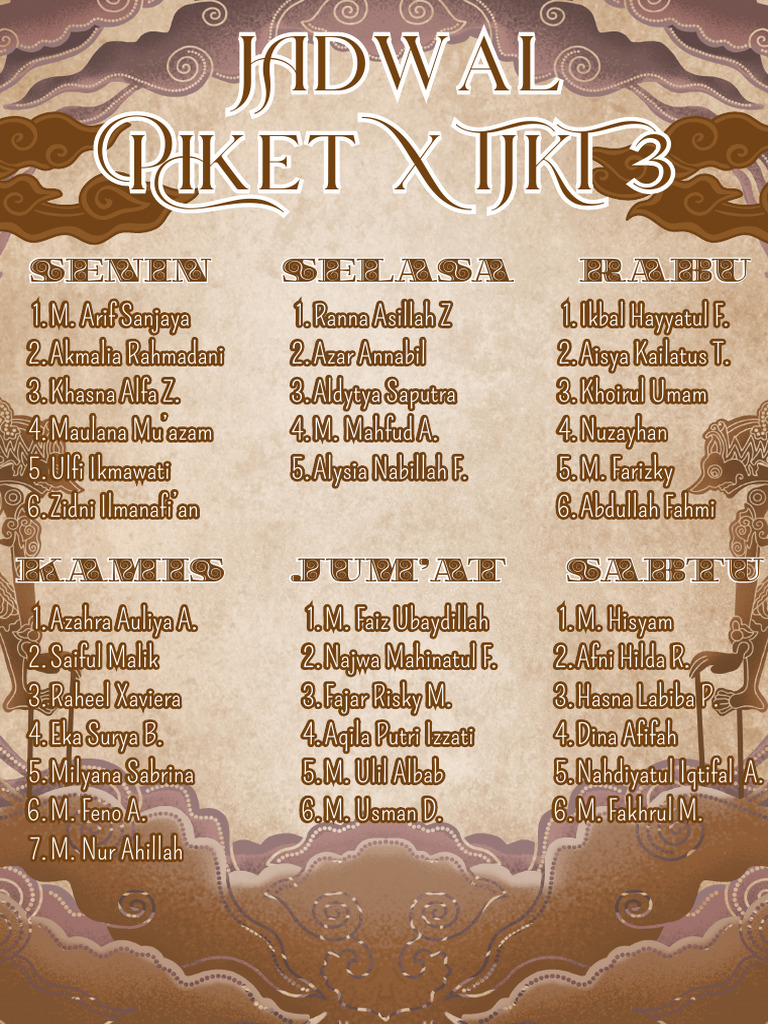 Piket Schedule for TJKT 3 | PDF