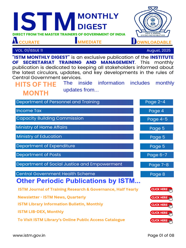 ISTM Monthly Digest Aug 2025 Vol 1, Issue 11 | PDF