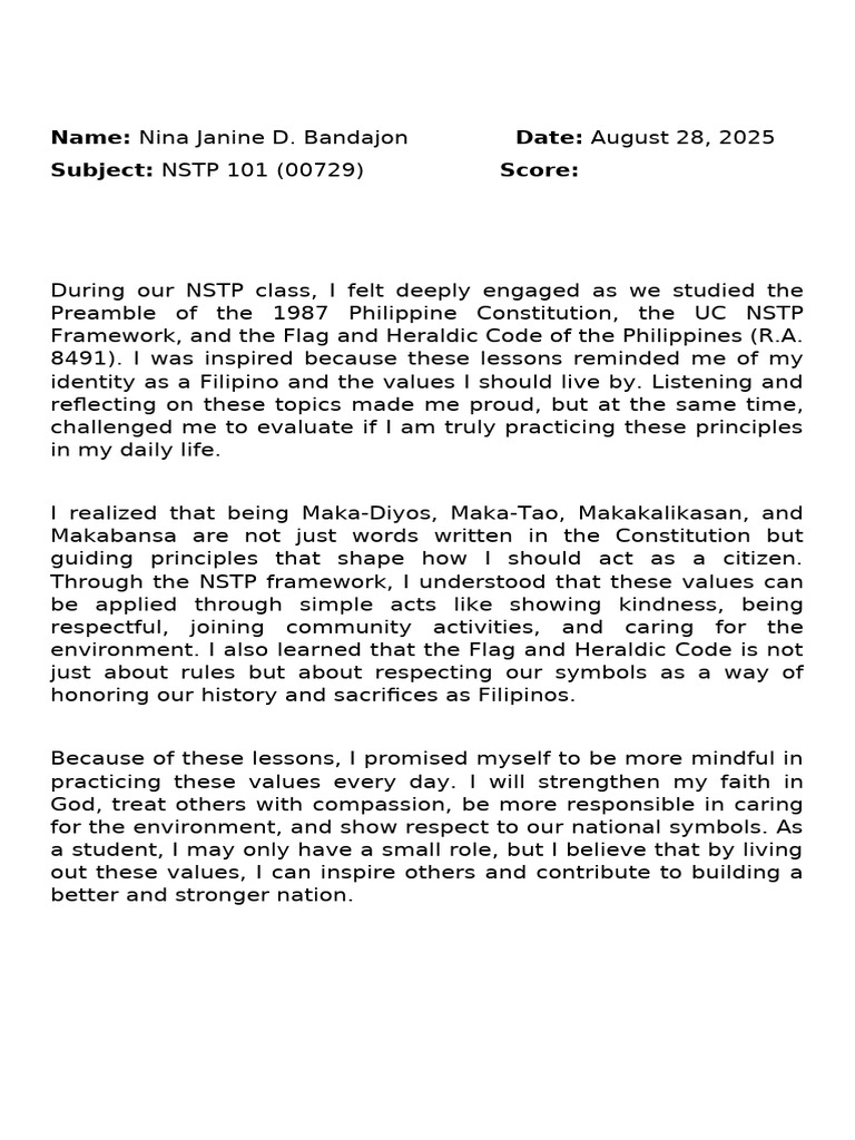 Bandajon - NSTP Reflection | PDF