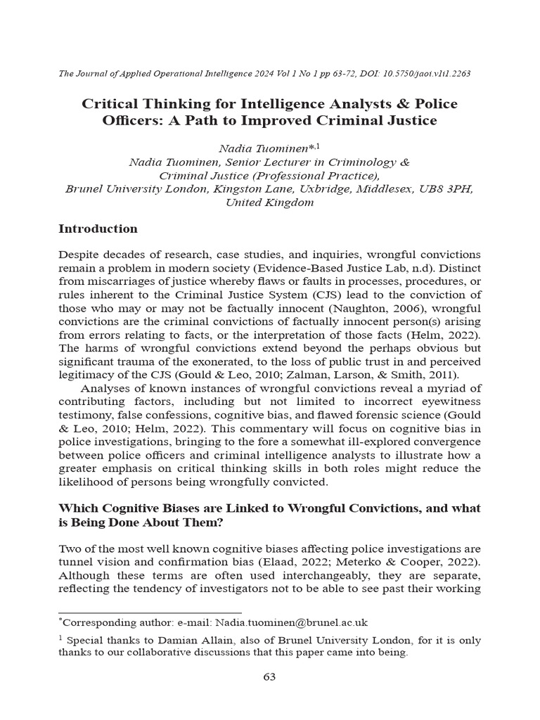 Enhancing Critical Thinking in Law Enforcement | PDF | Intelligence ...