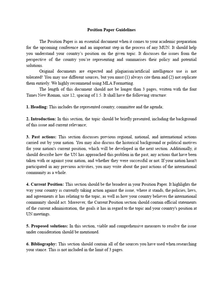 MUN Position Paper Guidelines | PDF