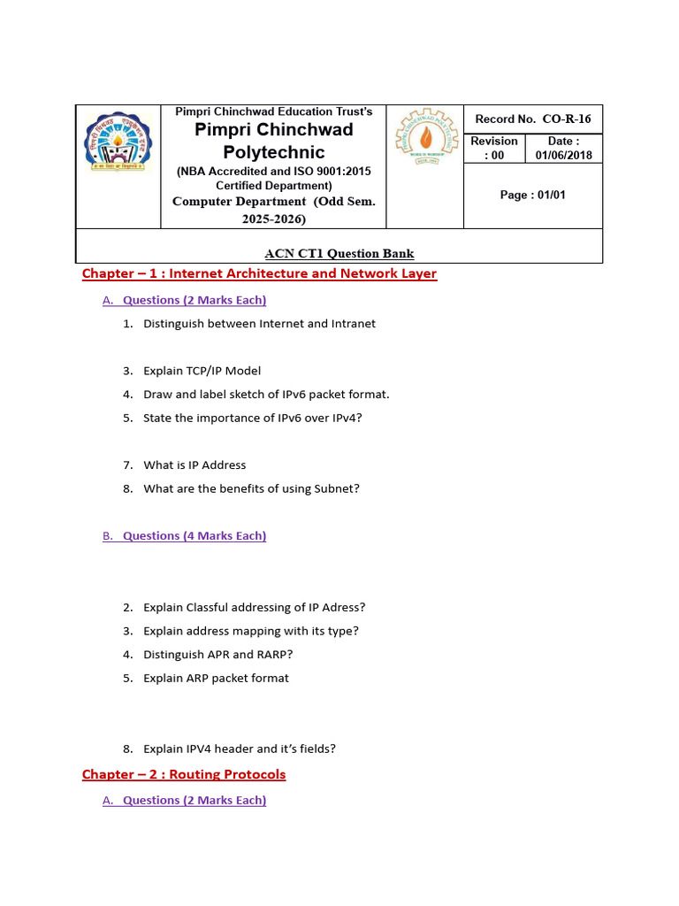 ACN Question Bank - Sept 25 | PDF