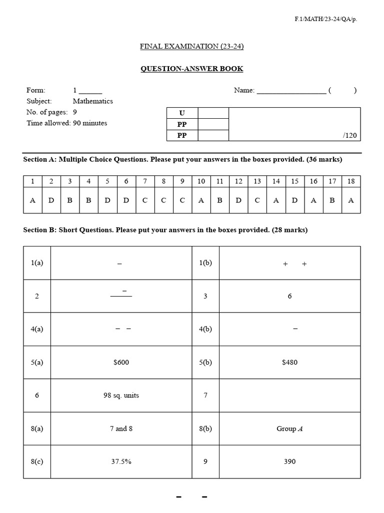 F1 Term 2 Exam 2324 Sol | PDF | Mathematics