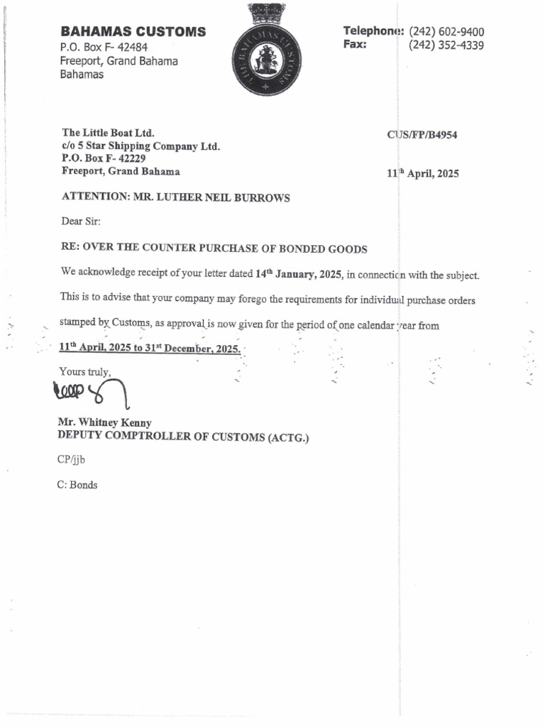 Customs Bond Letter - 11-4-2025 | PDF