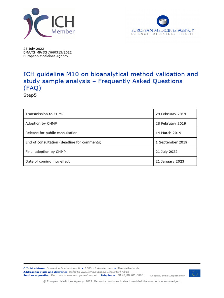 Ich Guideline m10 Bioanalytical Method Validation Study Sample Analysis ...