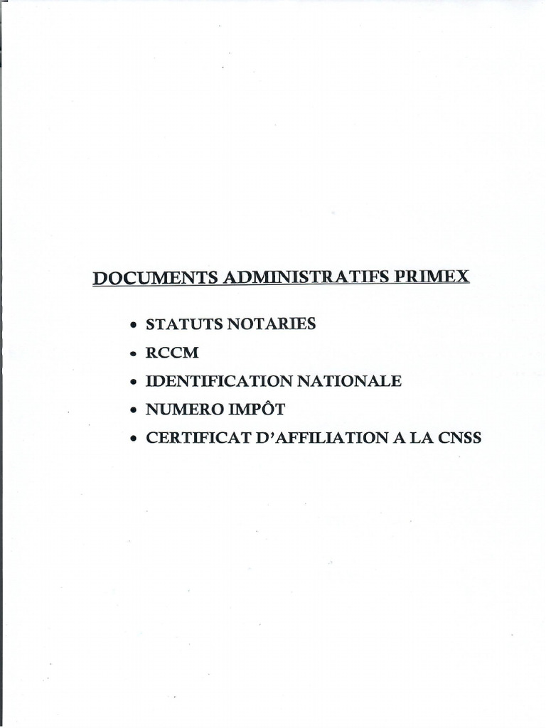 Documents Administratifs de Primex | PDF