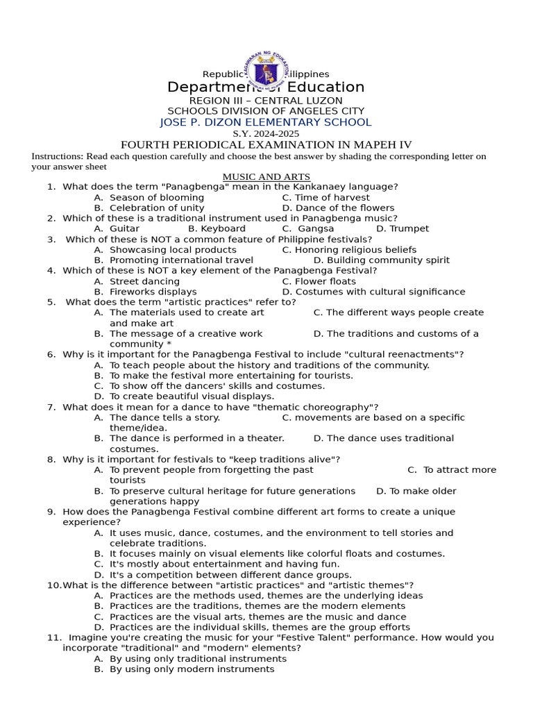 MAPEH IV Periodical Exam Guide | PDF | Dances | Entertainment