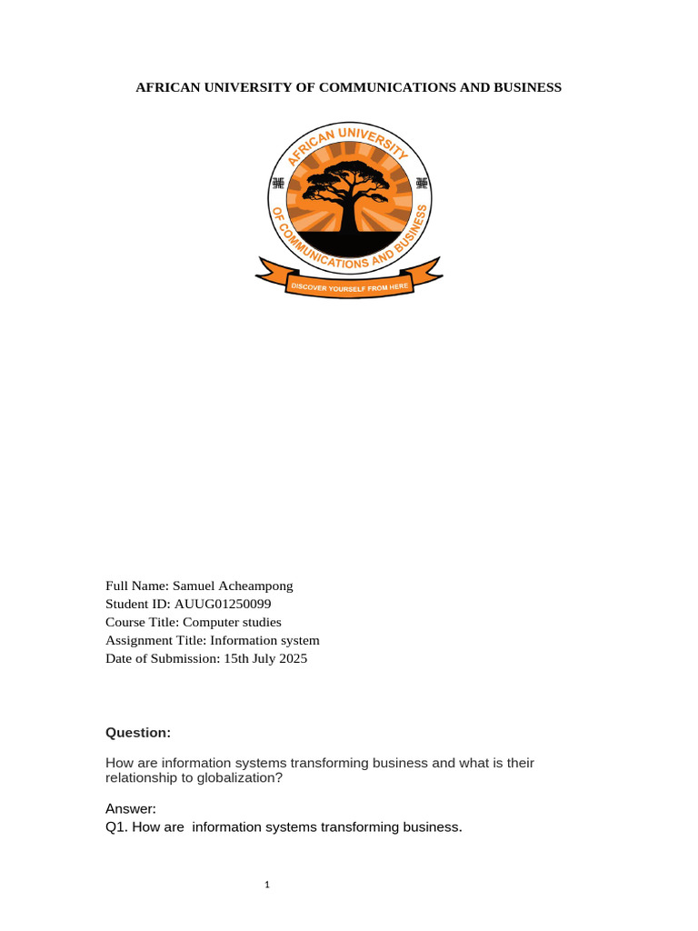 (Samuel Acheampong) - MIS - Assignment1 - Yb | PDF | Information ...