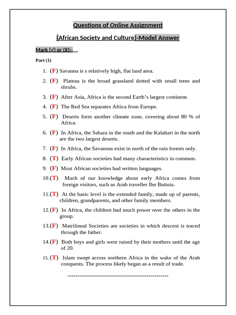 Online Assignment 2 (African Society and Culture)--Model Answer | PDF