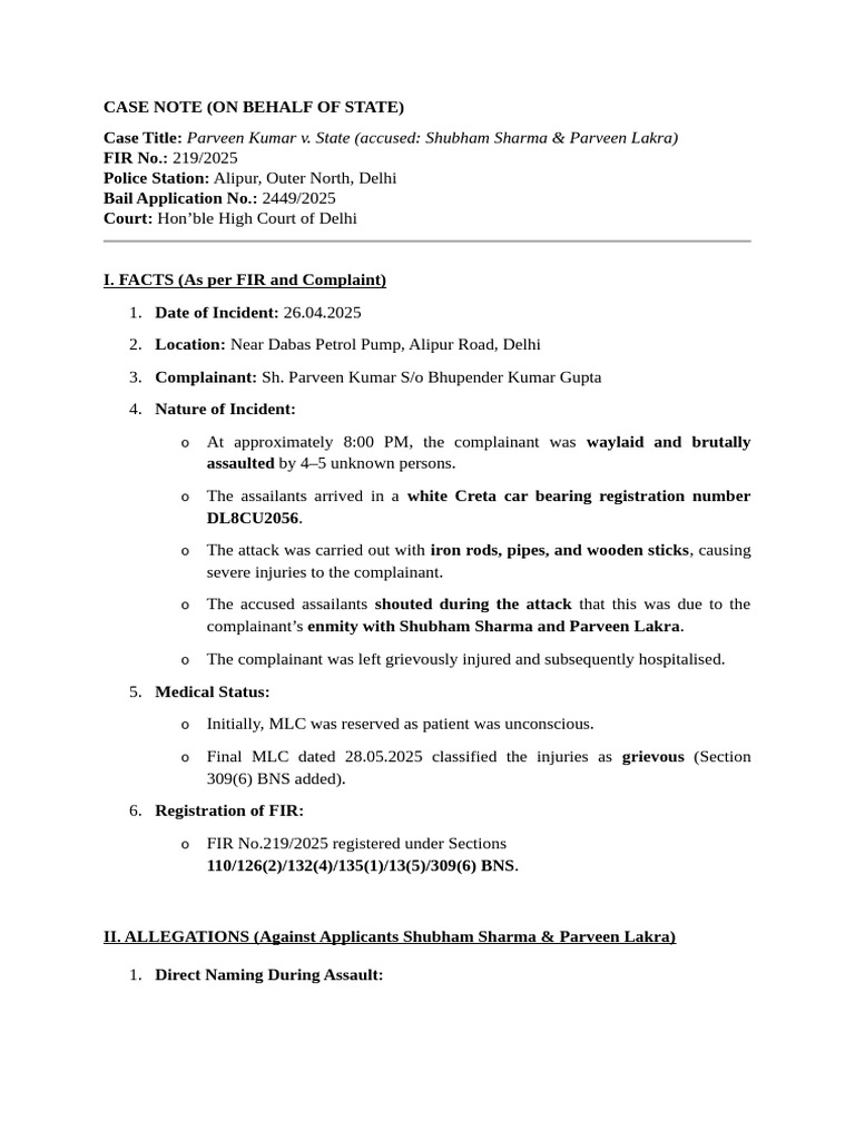 Shubham Sharma Vs State Case Note | PDF | Bail | Crimes