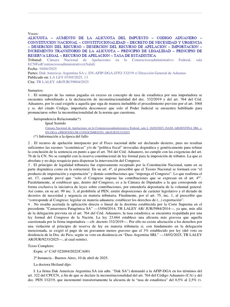 CNFedContenciosoadministrativo, Sala I - Dak Americas Argentina SA C ...