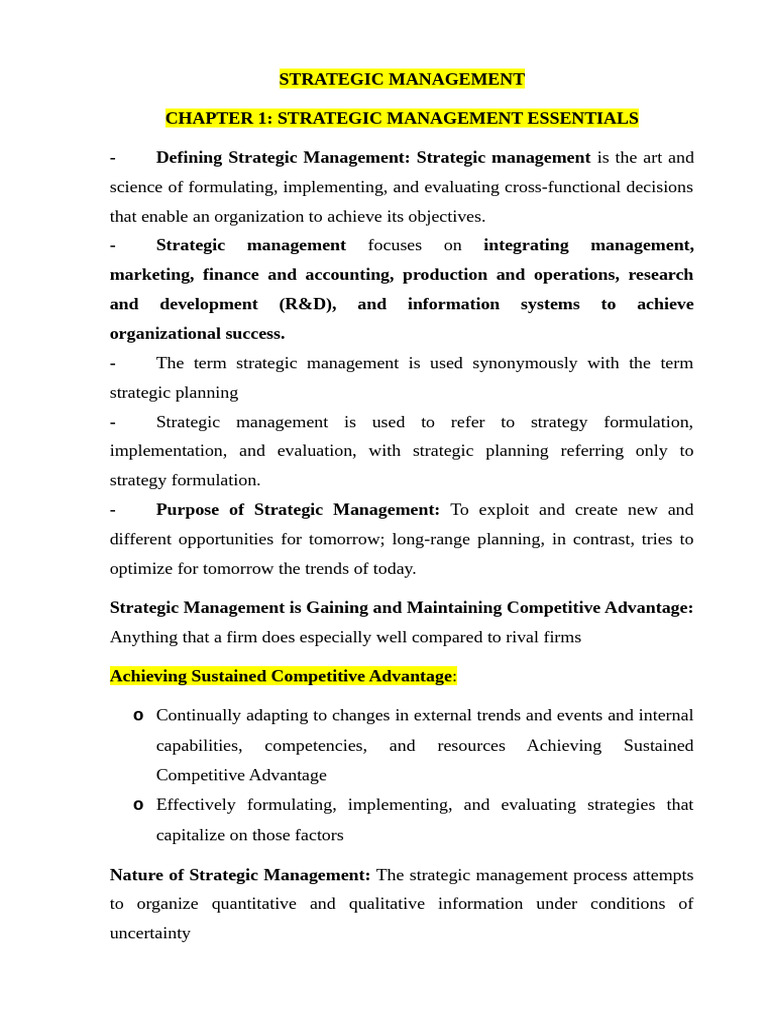 Strategic Management Essentials Guide | PDF | Strategic Management ...