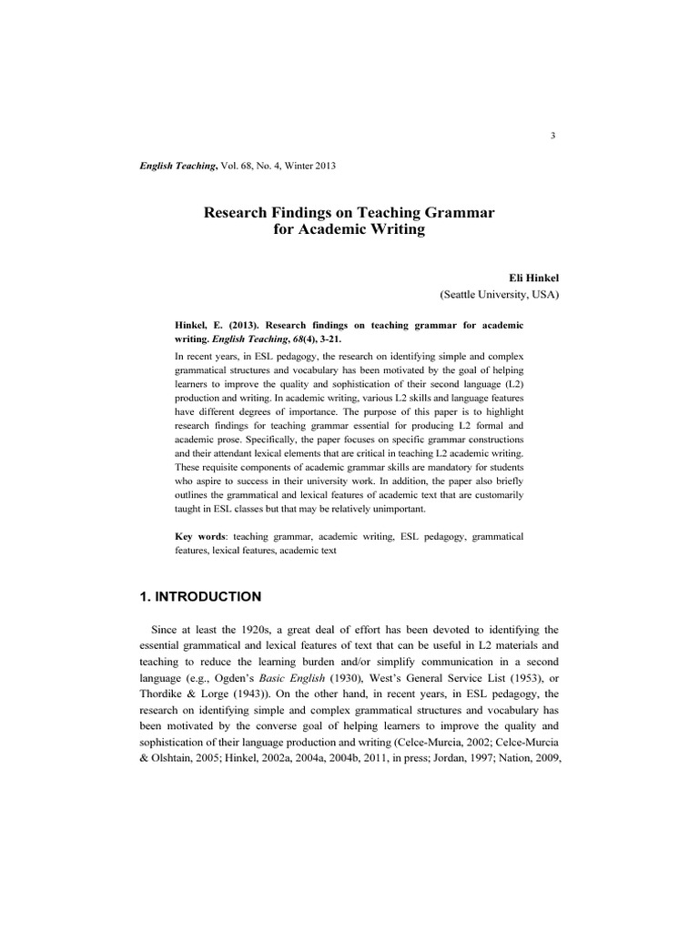 Hinkel (2013) - "Research Findings On Teaching Grammar For Academic ...