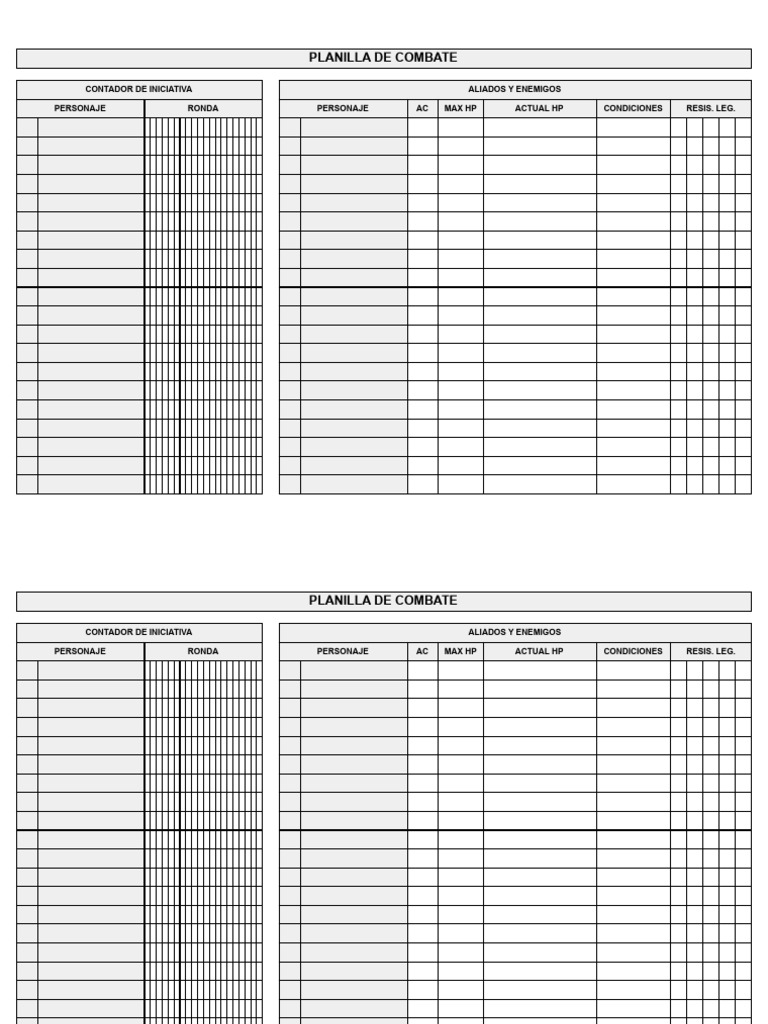 Planilla de Combate para Juegos de Rol | PDF