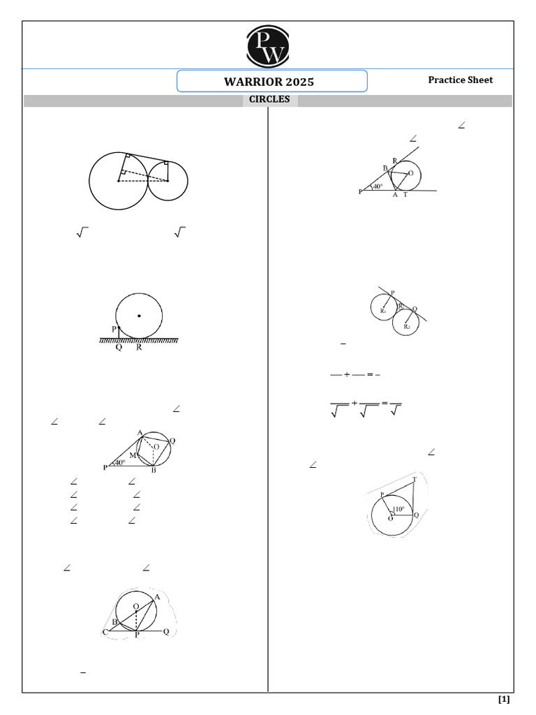 Circles - Practice Sheet - Warrior 2025 | PDF | Circle | Triangle