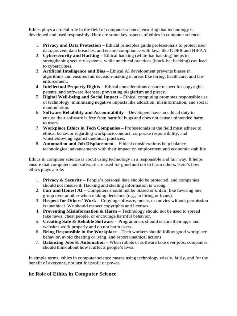 Ethics in Computer Science Explained | PDF | Artificial Intelligence ...