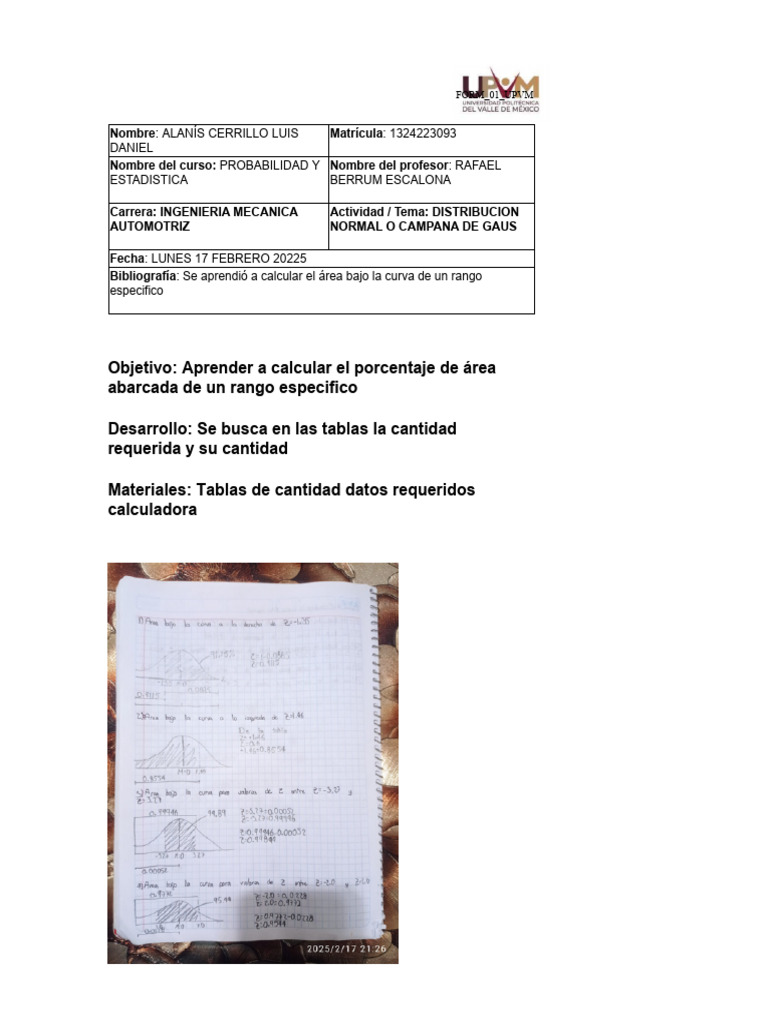 Tarea 4 Probabilidad y Estadistica Alanis Cerrillo Luis Daniel 1324223093.Doc | PDF