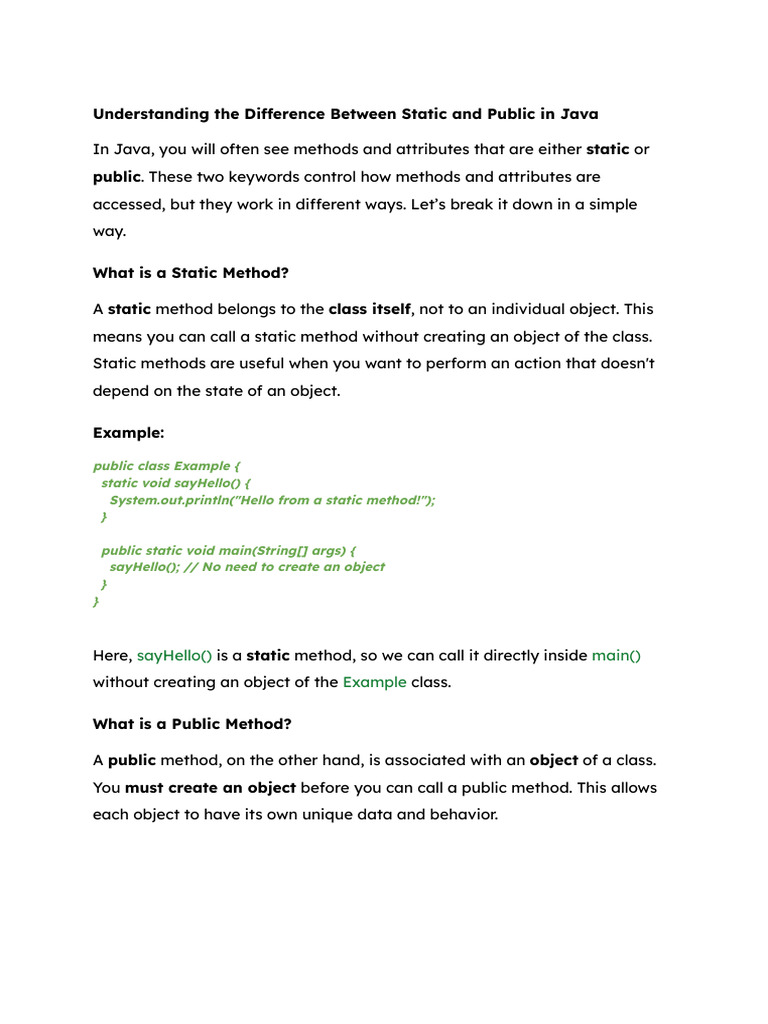 Static Vs Public Explained | PDF