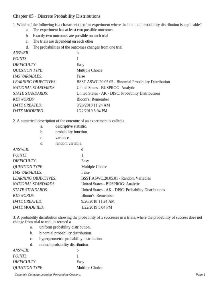 Chapter 05 Discrete Probability Distributions | PDF | Probability ...