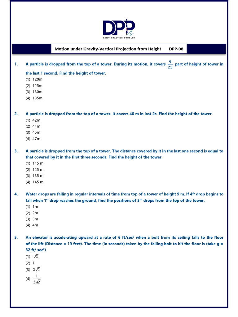 02 Motion in A Straight Line (1d) DPP 08 | PDF | Mechanics | Physics