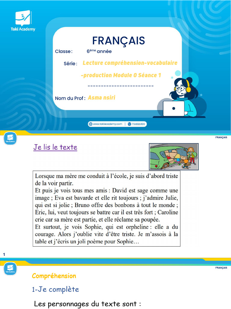 Compréhension et vocabulaire en français | PDF