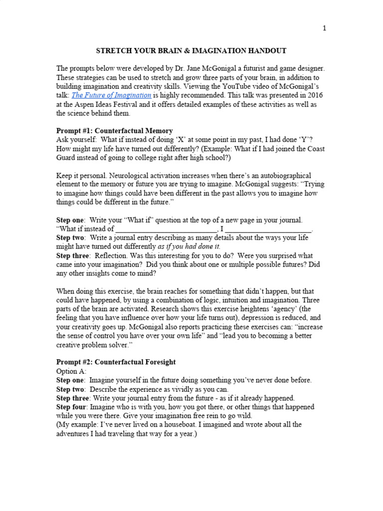 Stretch Brain Imagin Hand Out | PDF | Imagination | Creativity