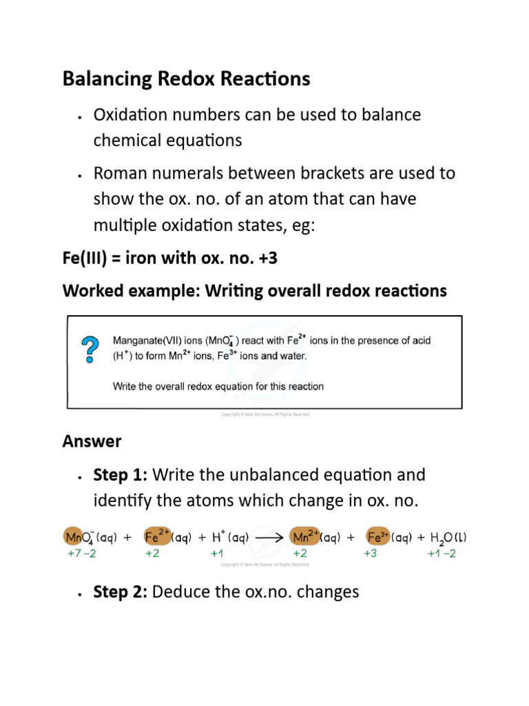 Balancing Redox Reactions Guide | PDF | Redox | Chlorine