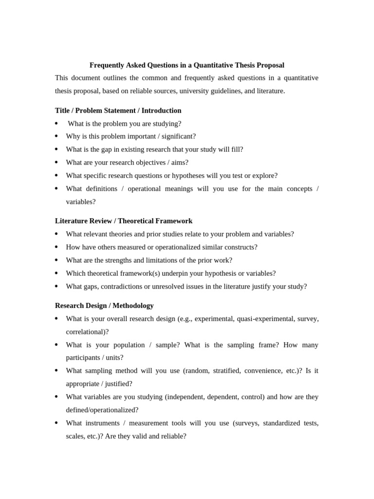 Frequently Asked Questions in Quantitative Thesis Proposal | PDF ...