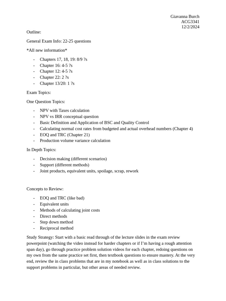 Final Exam Prep Outline | PDF