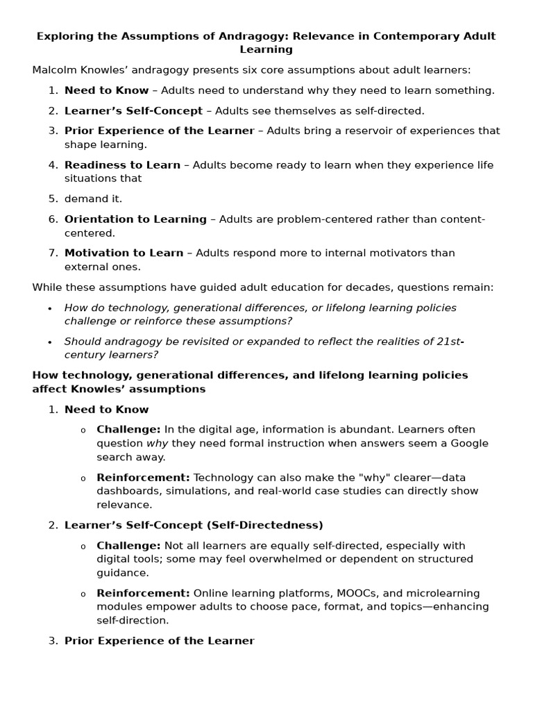 Andragogy in the Digital Age: Challenges & Relevance | PDF | Learning ...