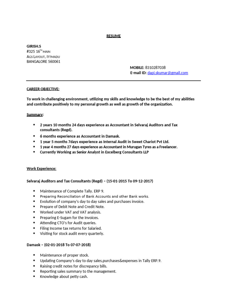 Girish Resume. | PDF | Accounts Payable | Business