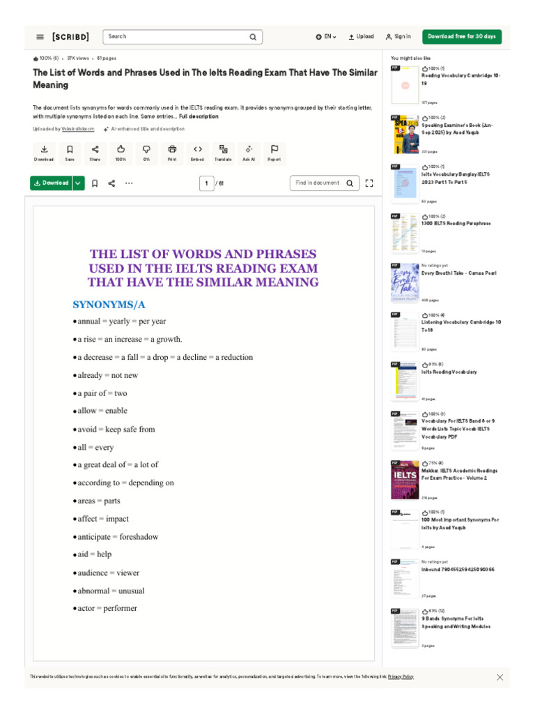 WWW Scribd Com Document 485516224 Reading Synonyms | PDF ...