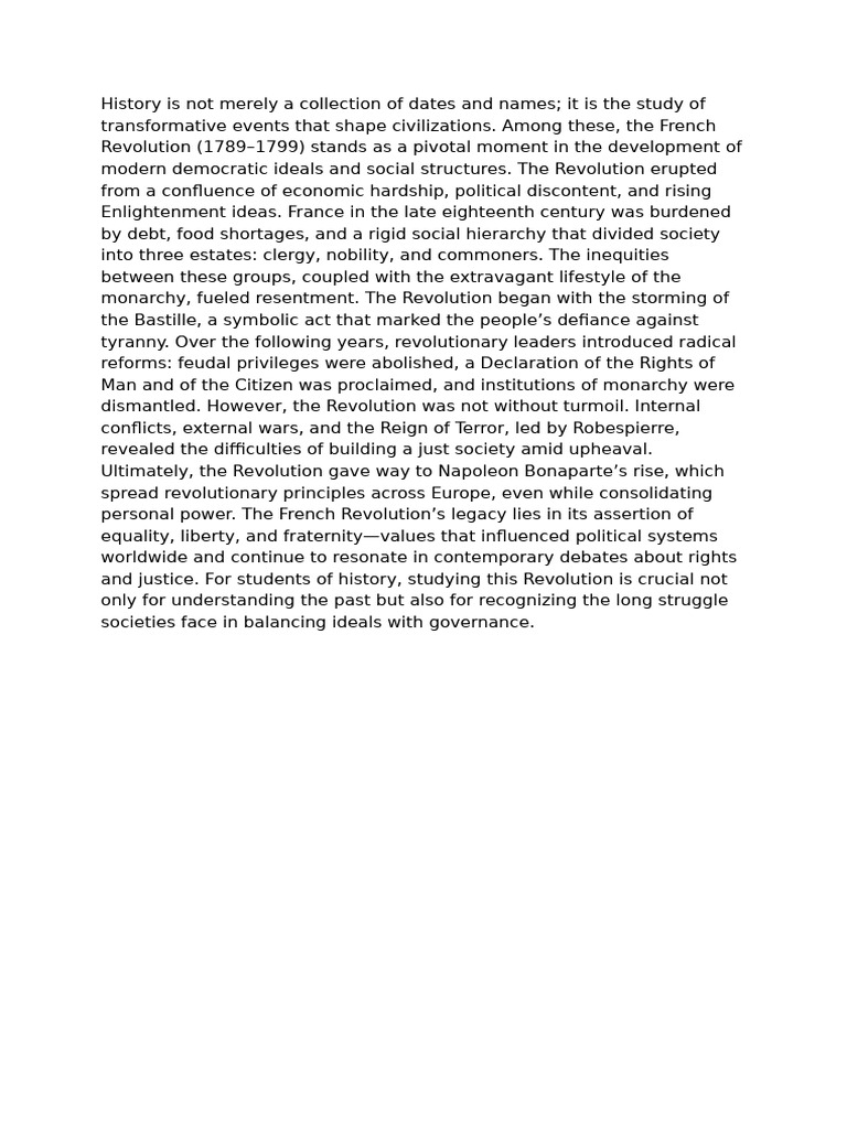 The French Revolution in History A Turning Point For Modern Societies | PDF