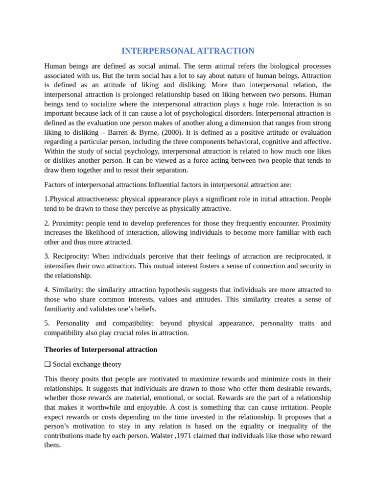 Interpersonal Attraction | PDF | Interpersonal Attraction | Love