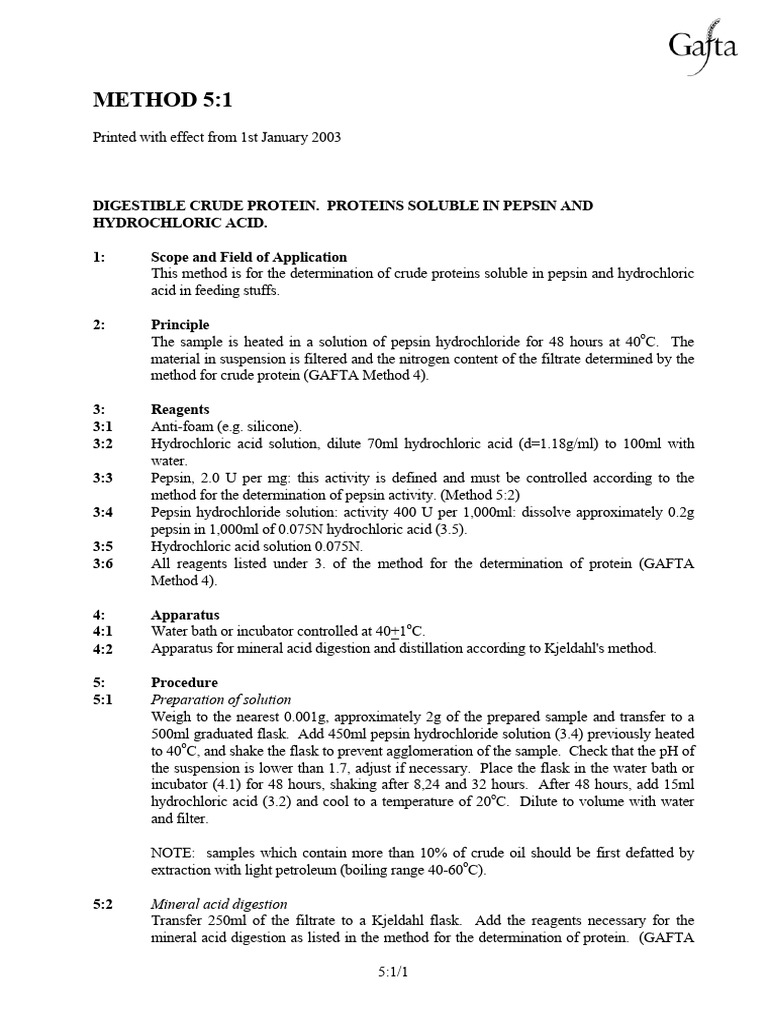 Pepsin Digestibility Test Method | PDF | Chemistry | Chemical Substances