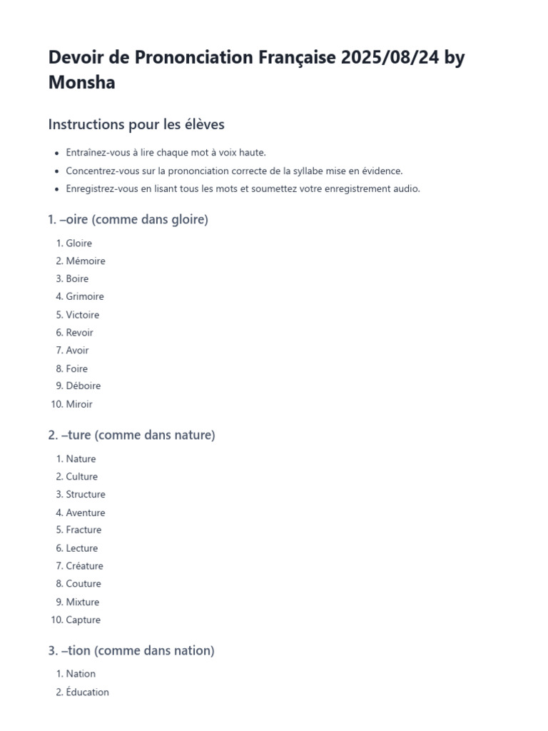 Exercice de Prononciation Française 2025 | PDF